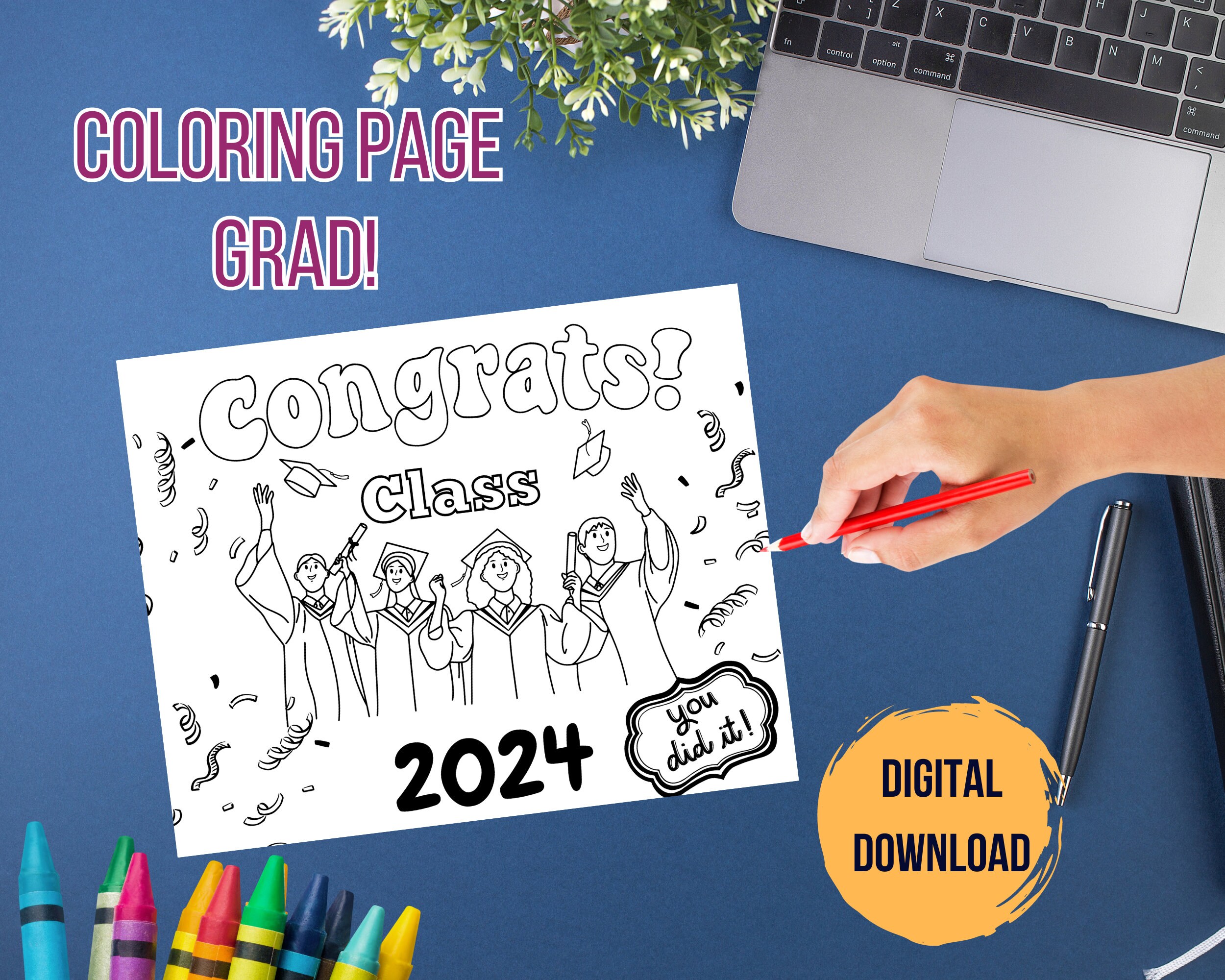 Graduation Printable Coloring Page. Congrats Class 2024 Card. Coloring ...