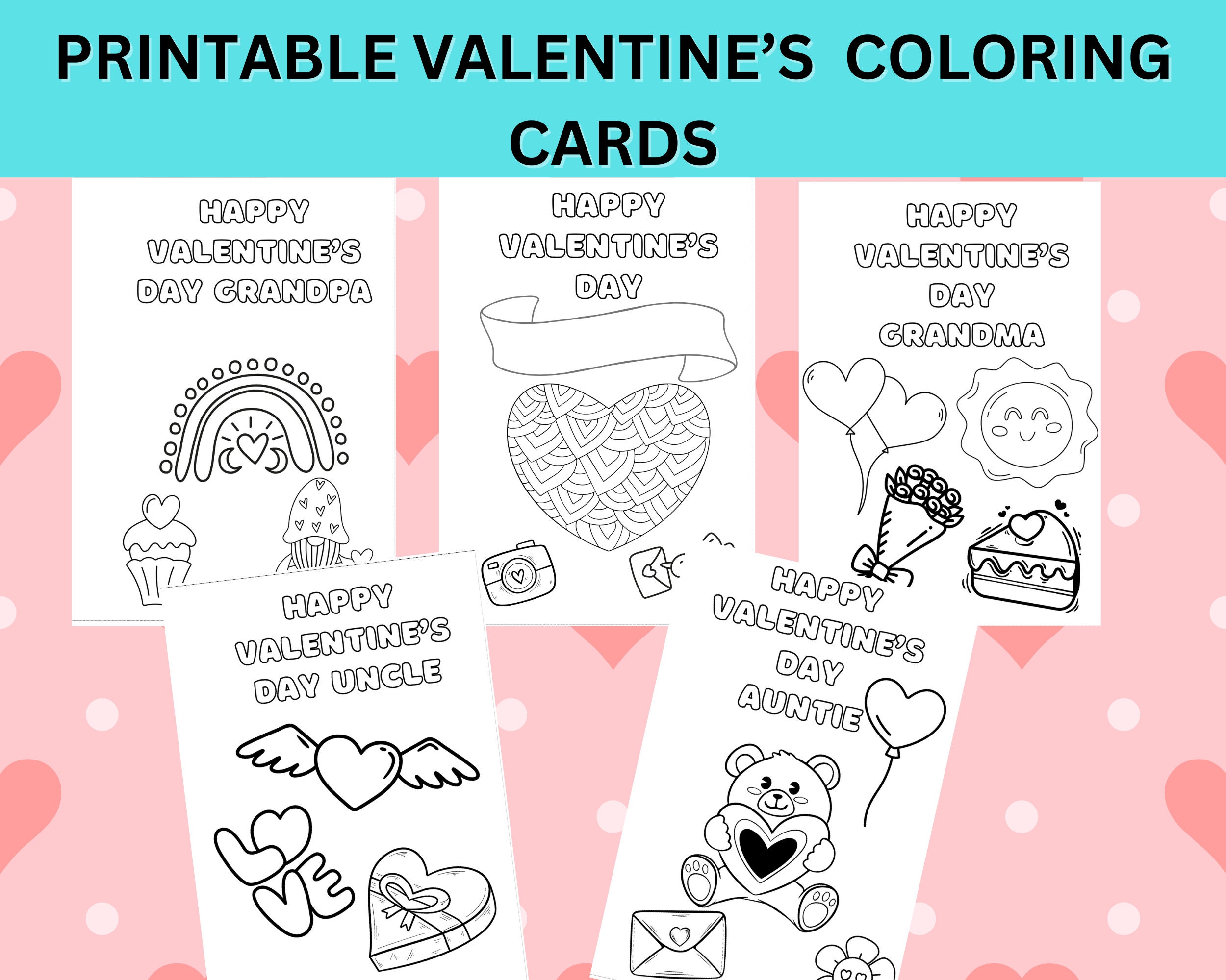Printable Happy Valentines Day Coloring Cards. Bundle Coloring Cards ...