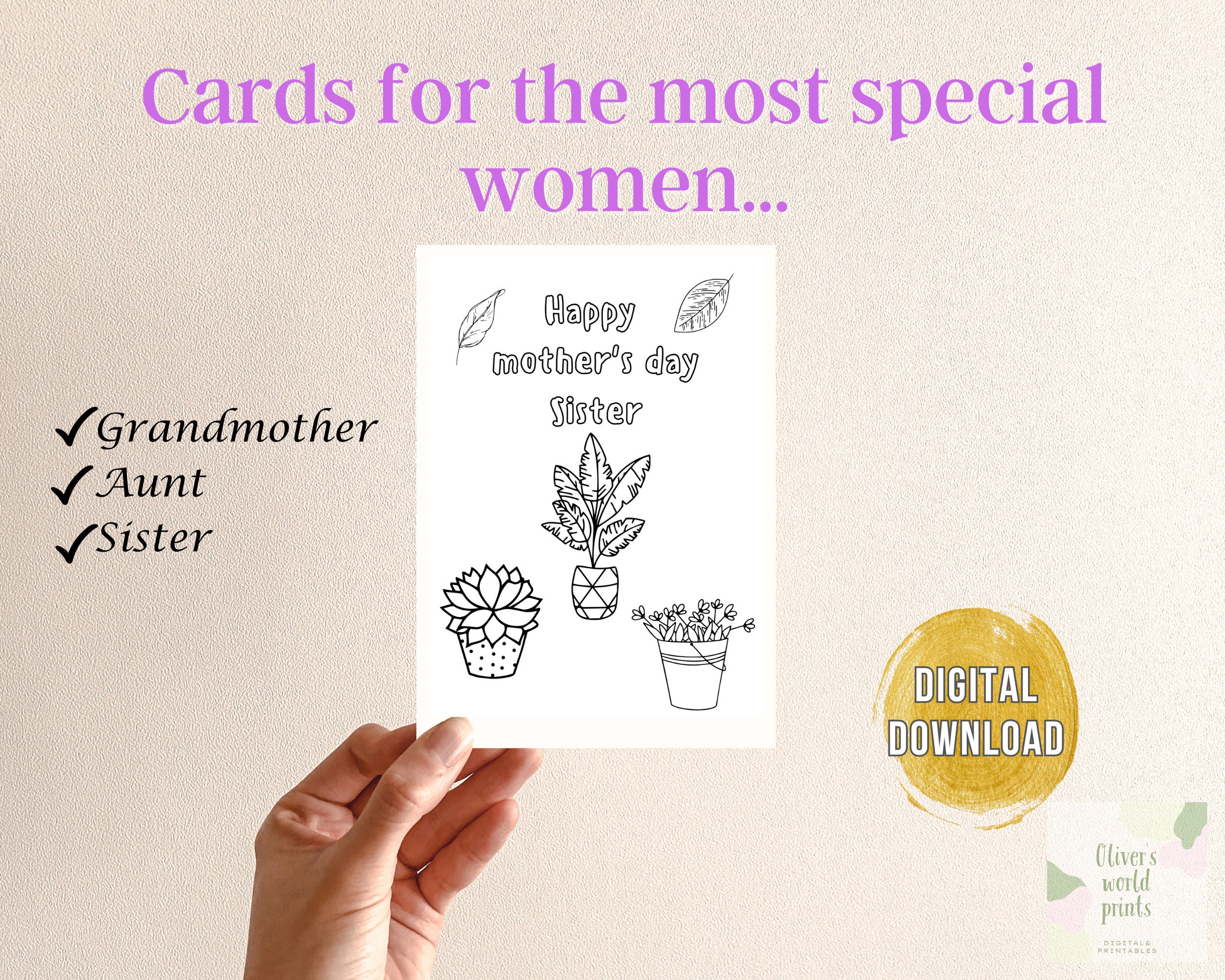 Coloring Card Mothers Day for Mama,grandma, Aunt, Sister. Printable ...