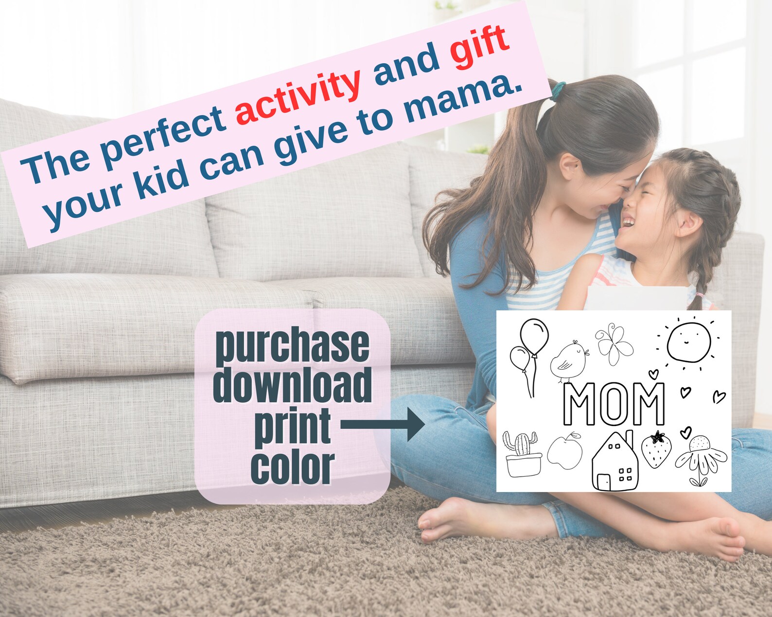Printable Coloring Page for MOM Card Gift for Mothers Day or Birthday ...