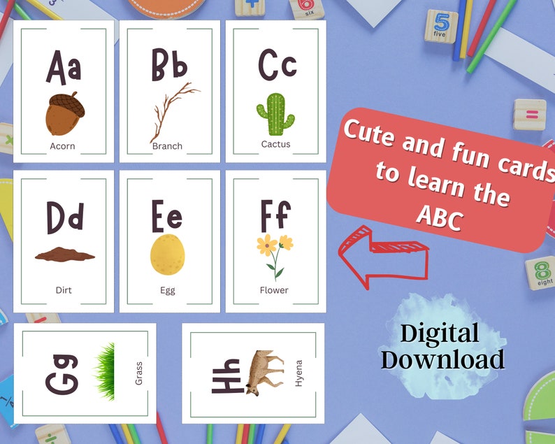 Alphabet Cards for Kids to Learn the ABC. Printable Nature Alphabet ...