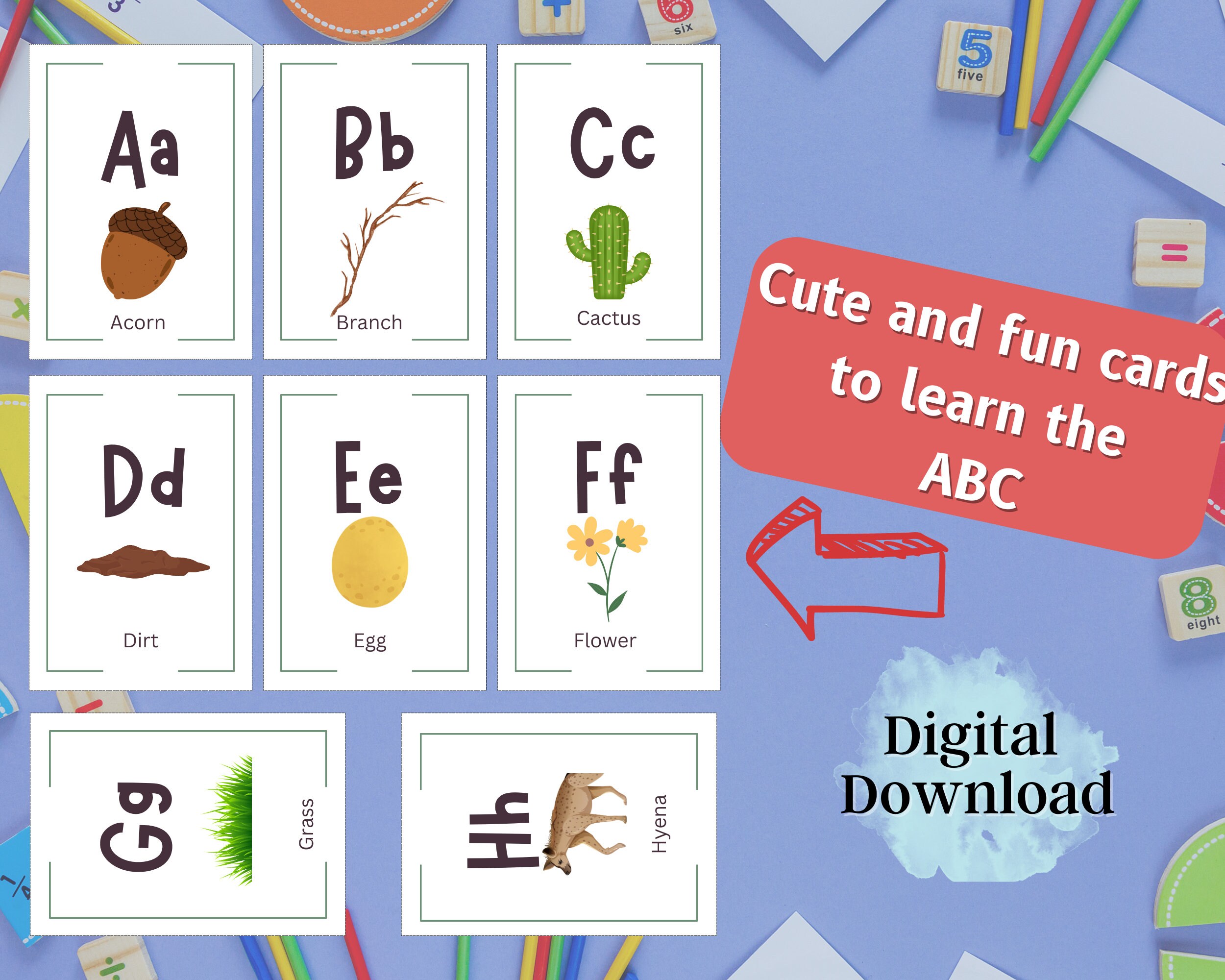 Alphabet Cards for Kids to Learn the ABC. Printable Nature Alphabet ...