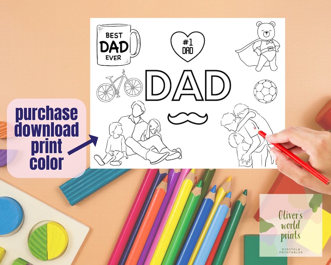 Fathers Coloring Page for Dad. #1 DAD Page Gift for Fathers Day ...