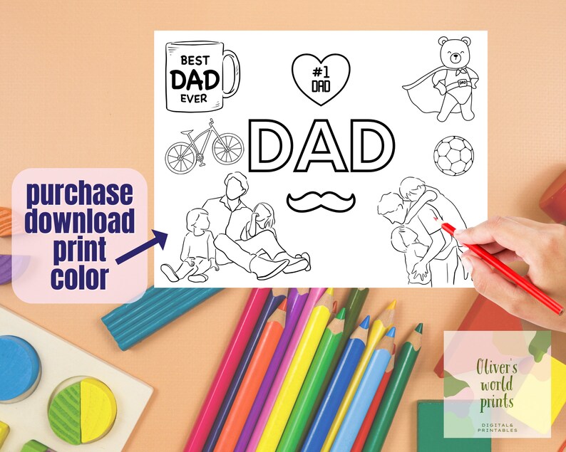 Fathers Coloring Page for Dad. #1 DAD Page Gift for Fathers Day ...
