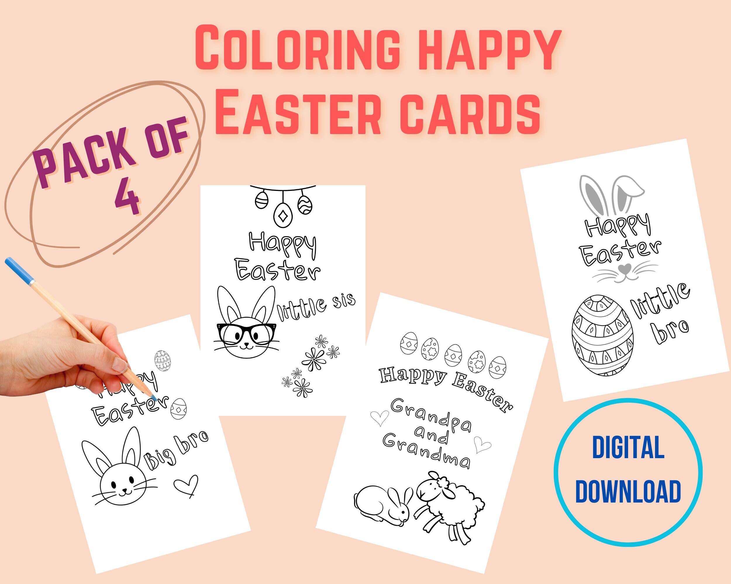 Easter Bundle Coloring Cards Happy Easter Craft Cards for Kids ...