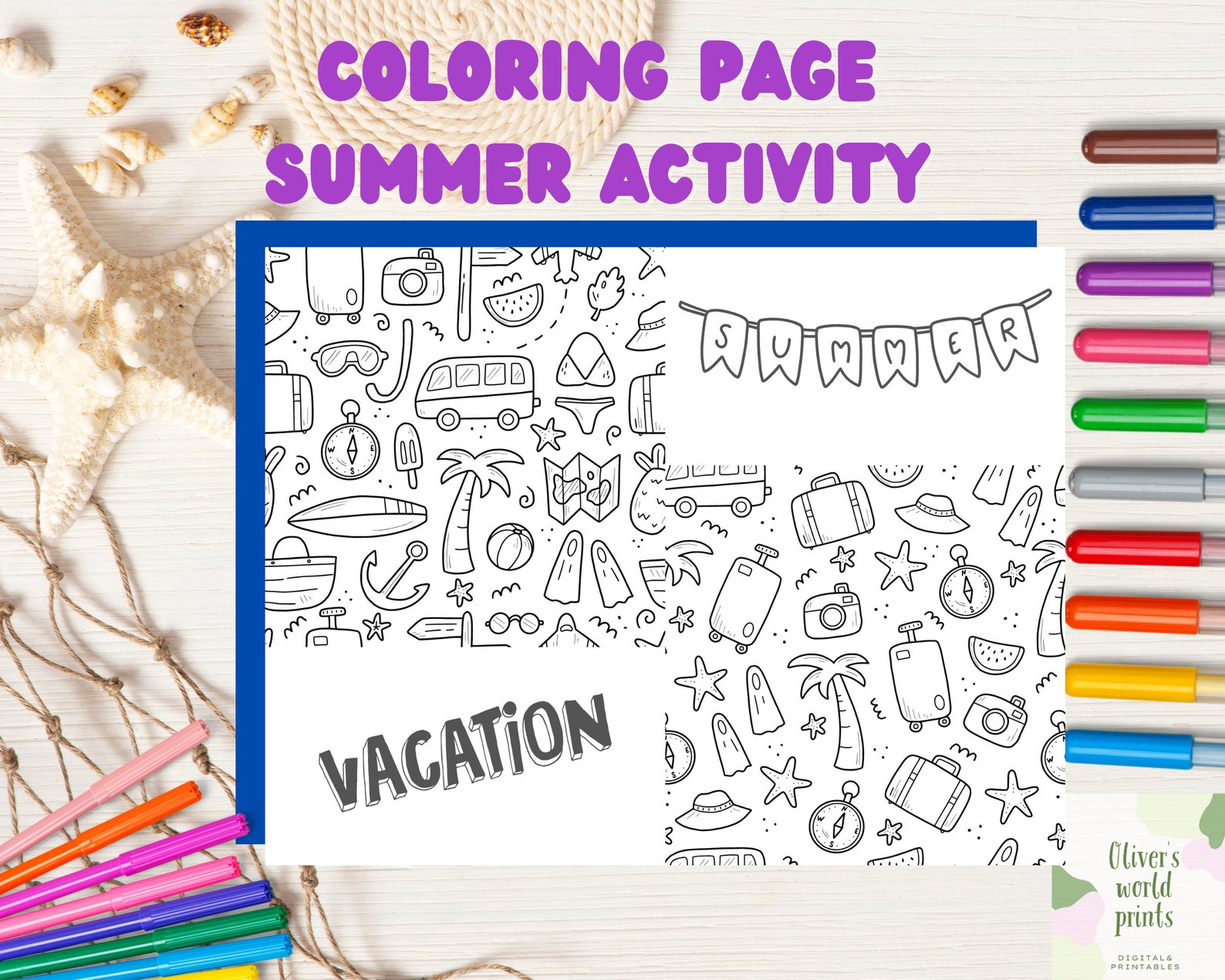 SUMMER VACATION Coloring Page Activity. Printable Page for Summer Time ...