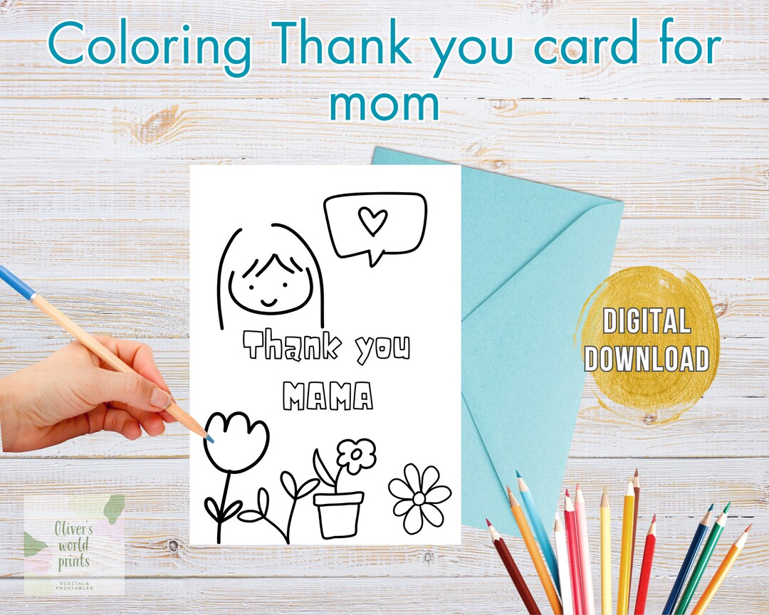 Thank You Card for Mama. Printable Coloring Card Gift for Mom - Etsy