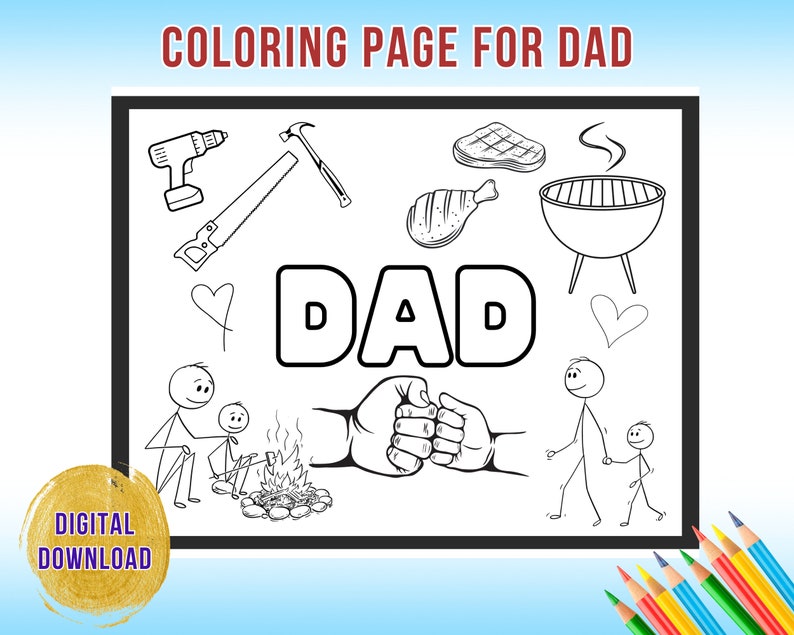 Coloring Page for Dad Birthday. Printable DAD Card to Color for Happy ...