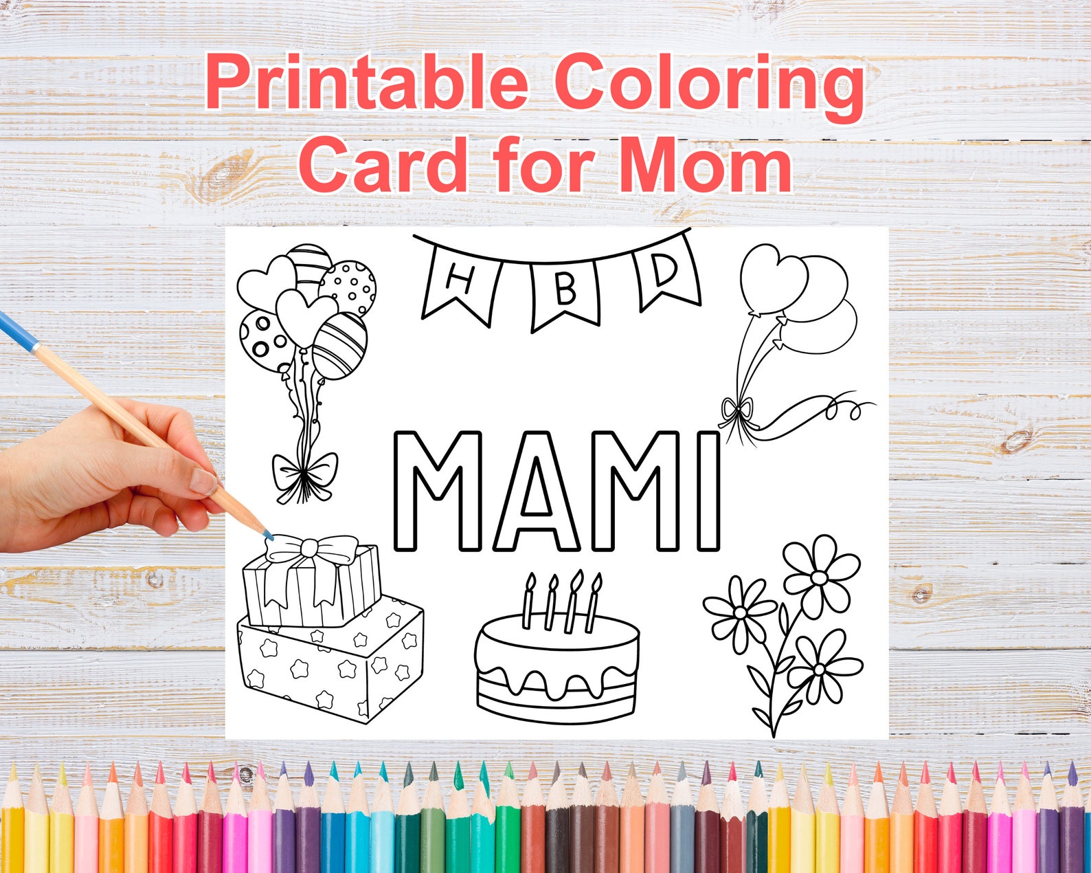 Happy Birthday Coloring Card for Mom. Printable Coloring Page for Mami ...