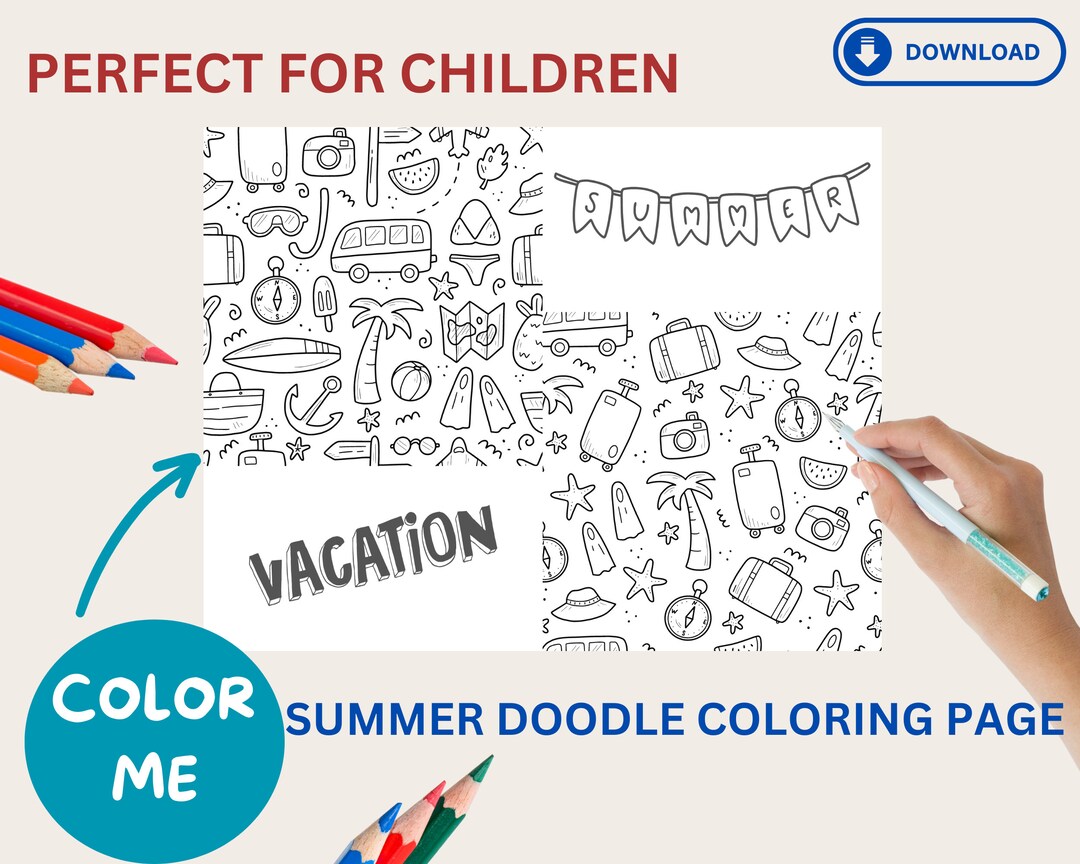 SUMMER VACATION Coloring Page Activity. Printable Page for Summer Time ...