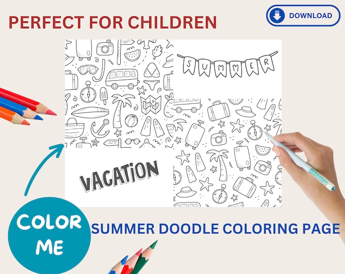 SUMMER VACATION Coloring Page Activity. Printable Page for Summer Time ...