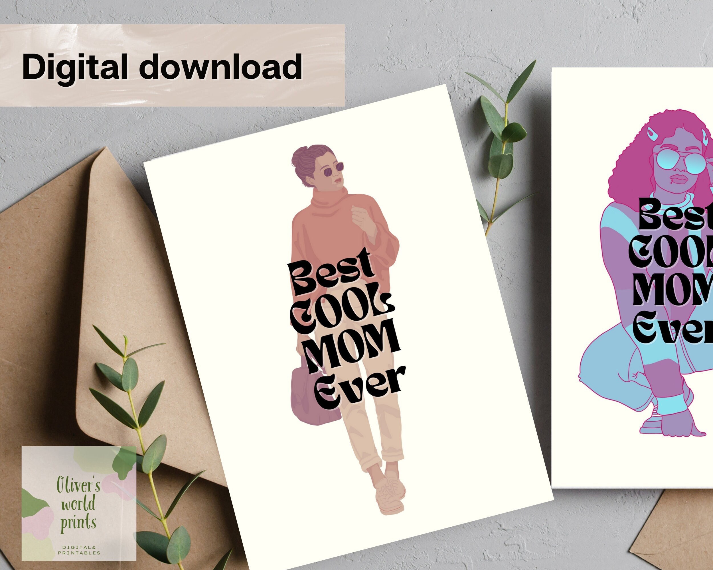 Cool Mom Card Funny Retro Printable Card for Mom. Best Cool Mom Ever ...
