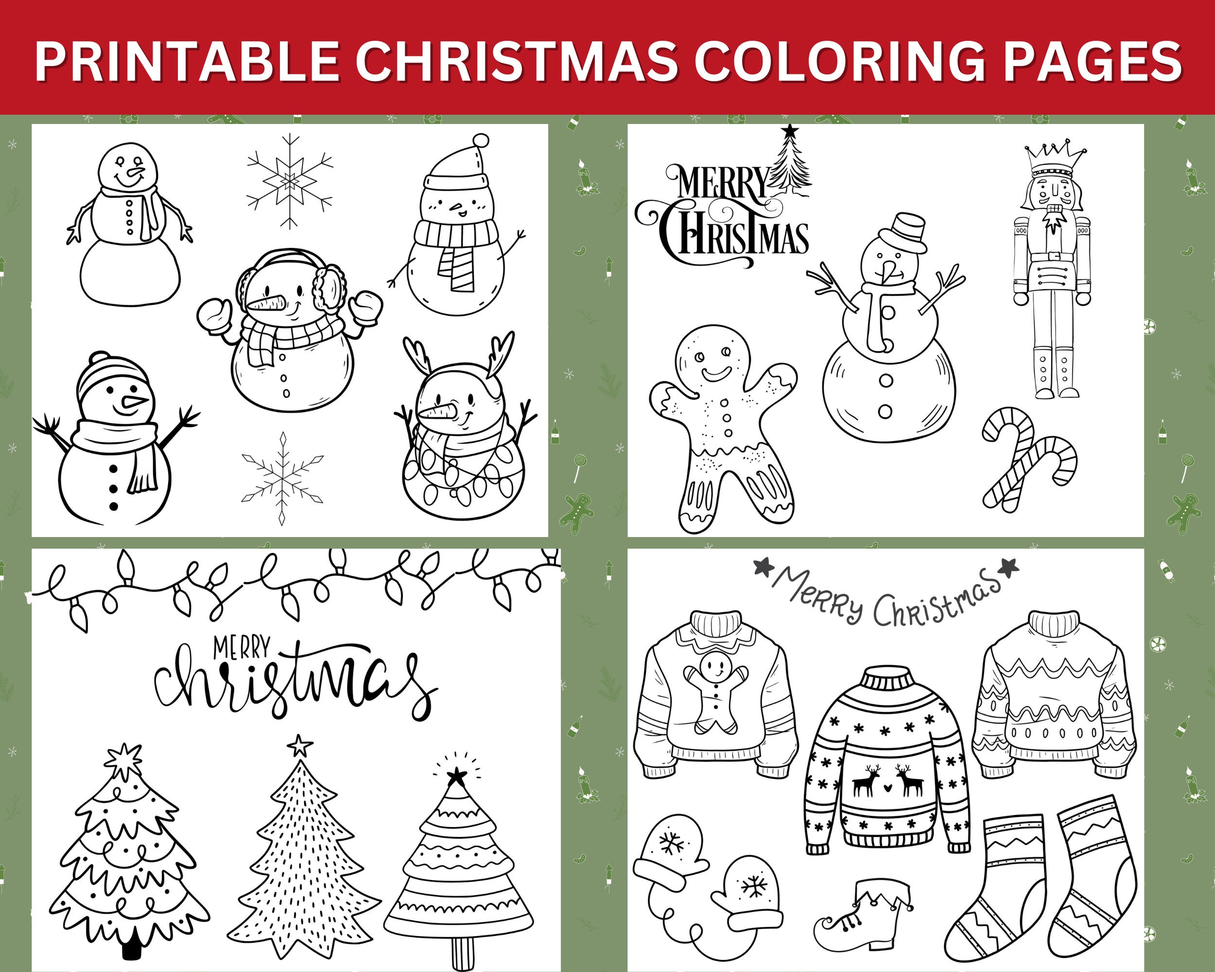Printable Christmas Coloring Pages. Christmas Coloring Bundle - Etsy