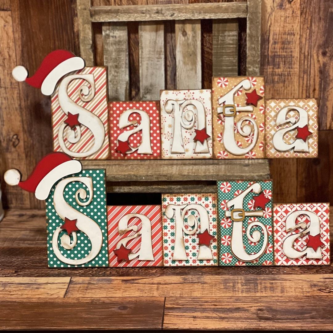 Christmas Santa Sign, Santa Shelf Sitter Wood Sign, Santa Wood Sign ...