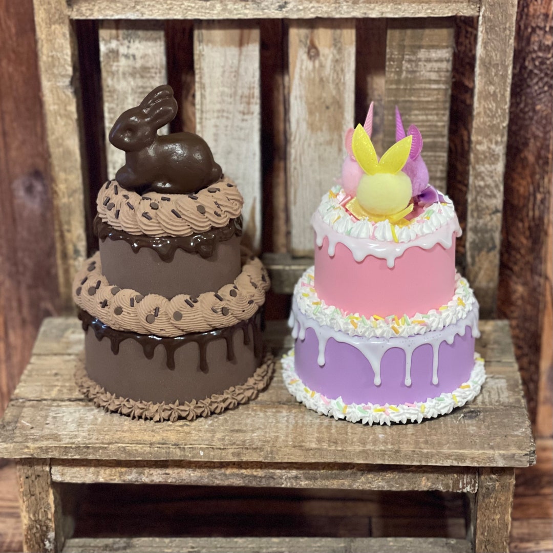 Fake Easter Cake, Fake Chocolate Bunny Cake, Easter Tiered Tray Decor ...