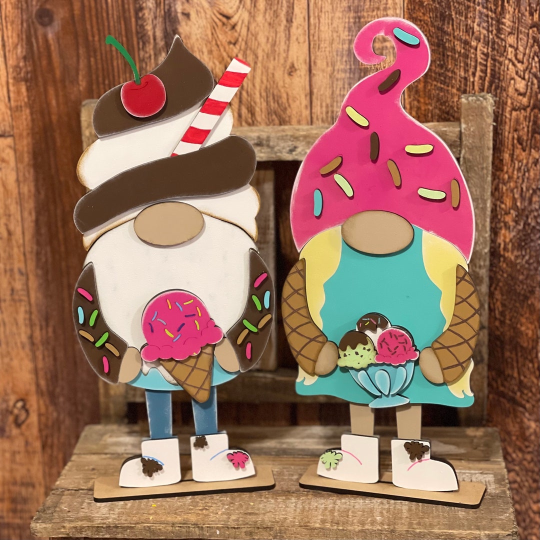 Ice Cream Gnome Sign, Gnome Shelf Sitter Wood Sign, Gnome Wood Sign ...