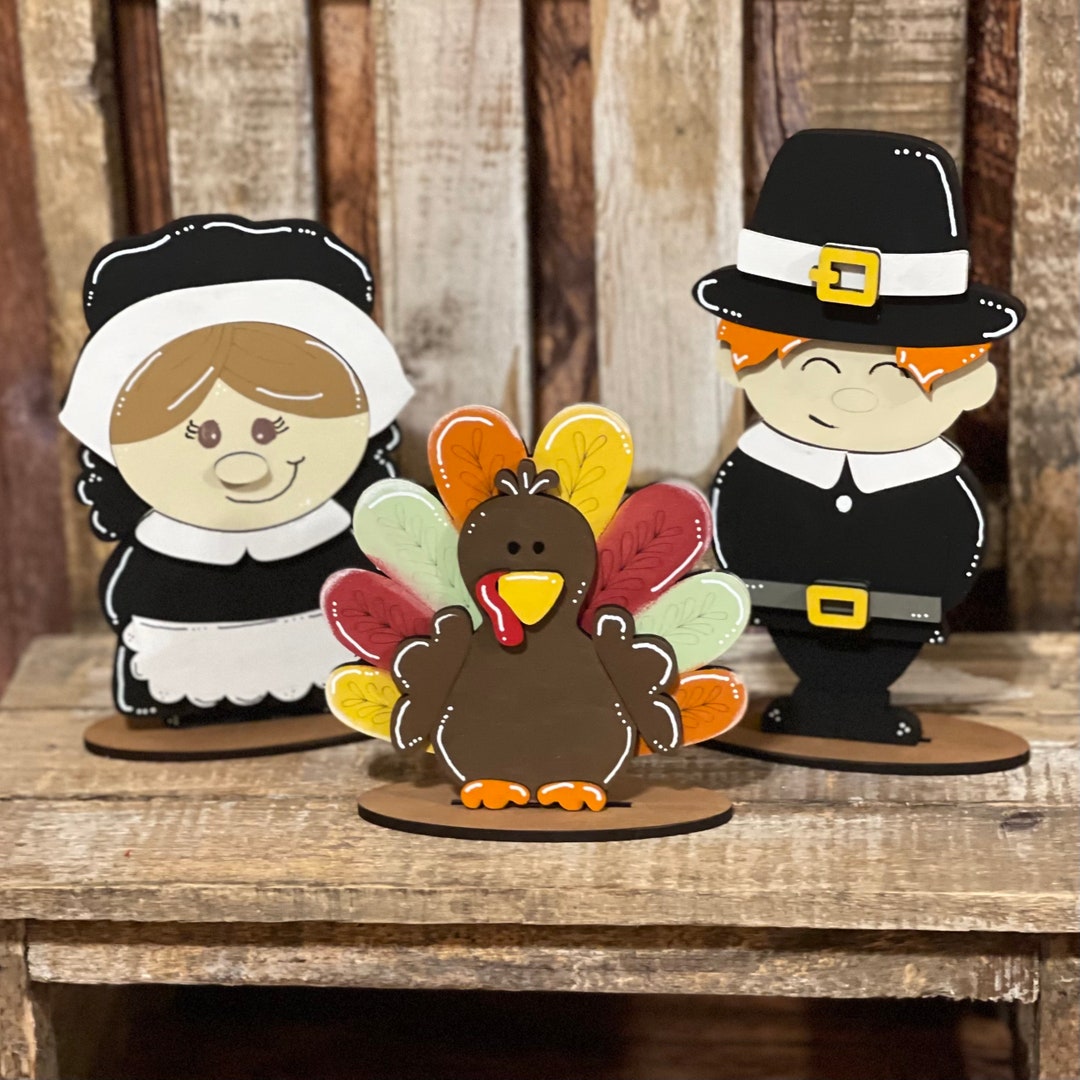 Thanksgiving Wood Signs, Pilgrim Wood Signs, Thanksgiving Tiered Tray ...