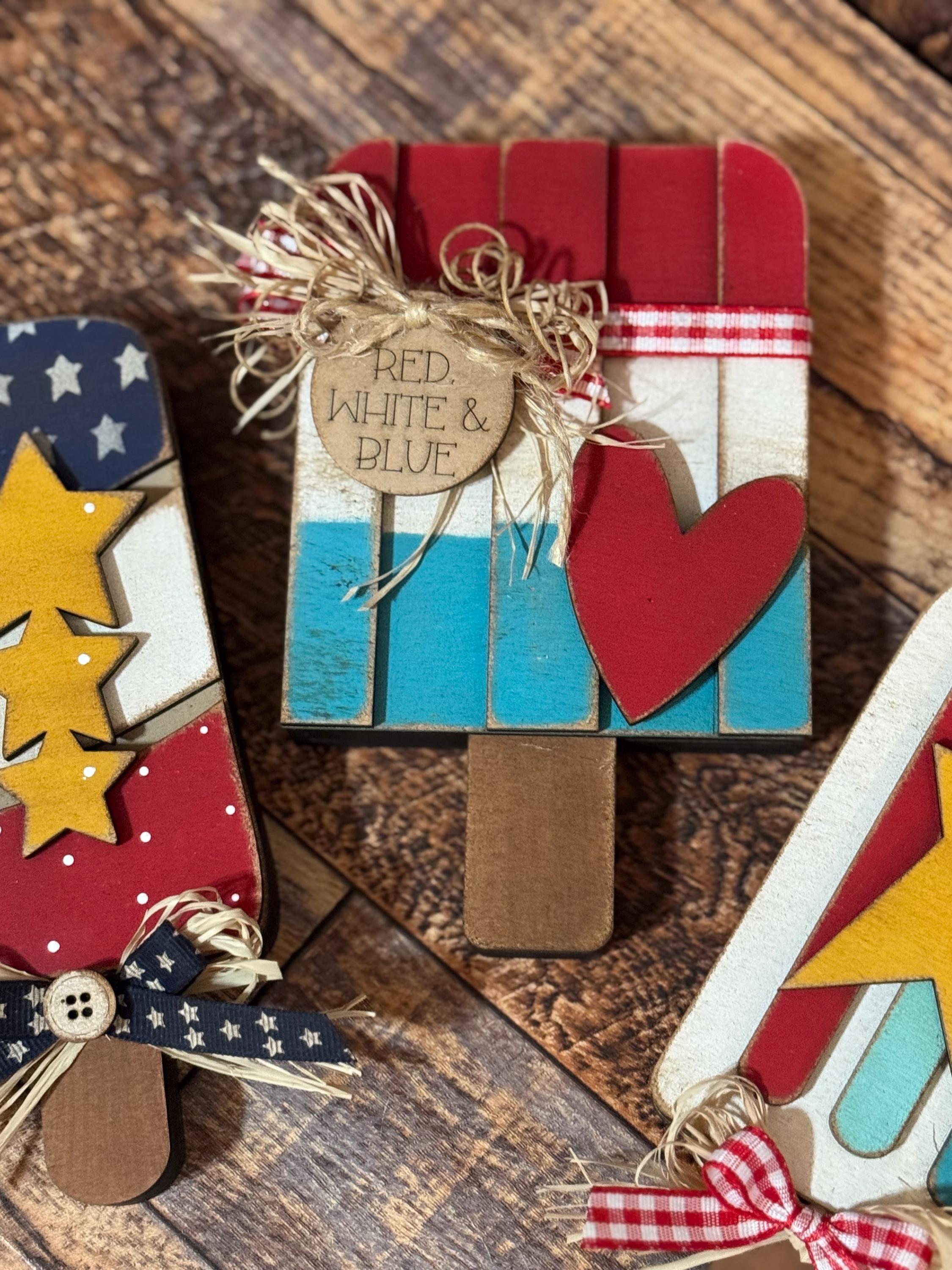 DIY Chunky Wood Popsicles, Wood Popsicles, Patriotic Decor, Primitive ...