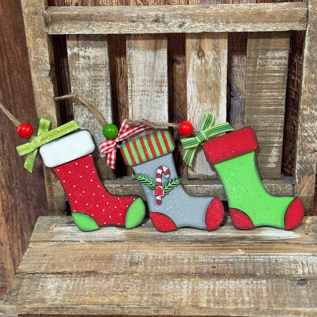 Christmas Stocking Wood Ornaments, Christmas Tree Decorations, Holiday ...