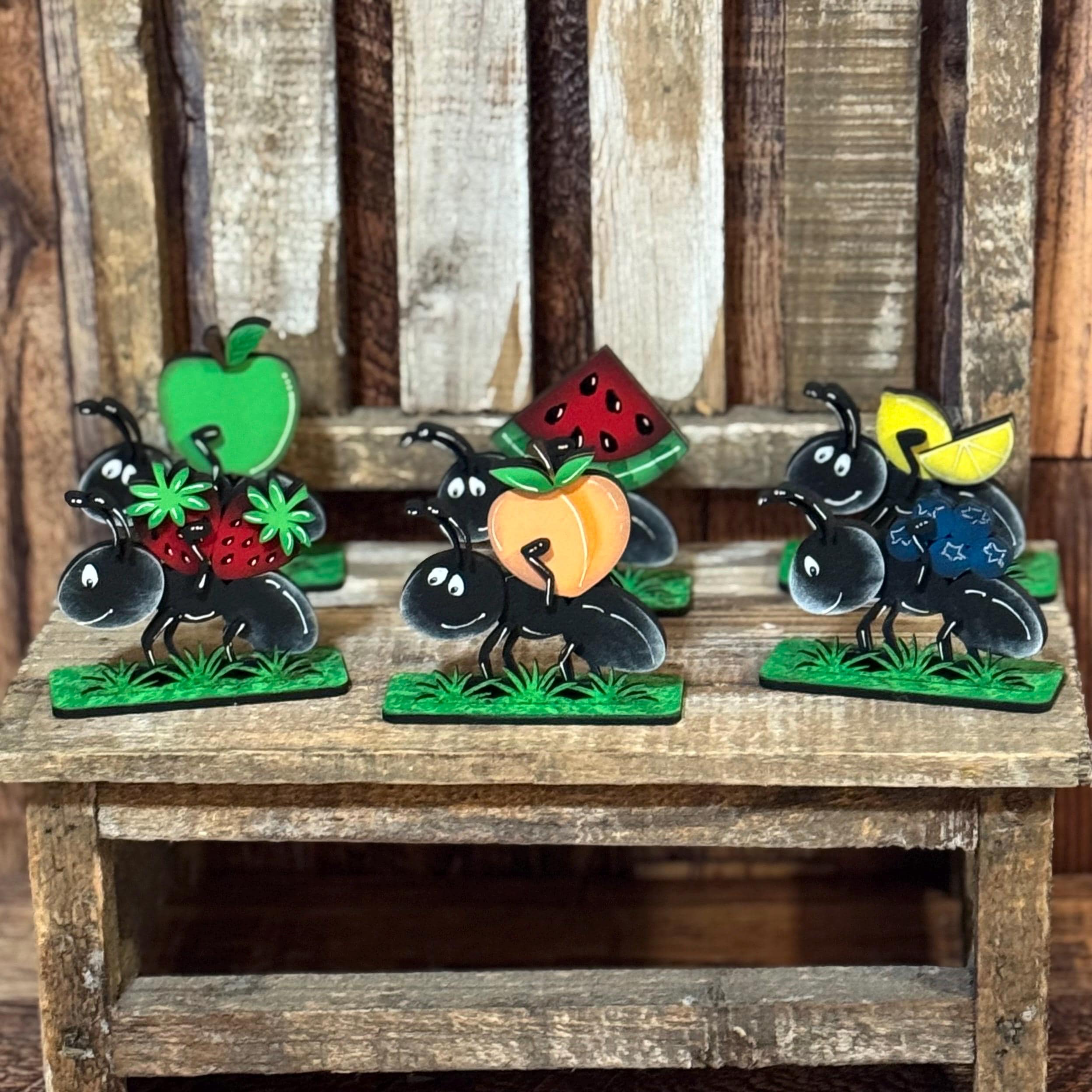 Unpainted Ants for Tiered Tray Decor, Wood Ants Holding Fruit, Ants for ...