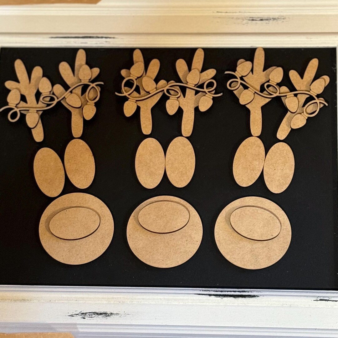 Set of 3 Reindeer Face, Laser Cut Wooden Reindeer Face, Wood Reindeer ...