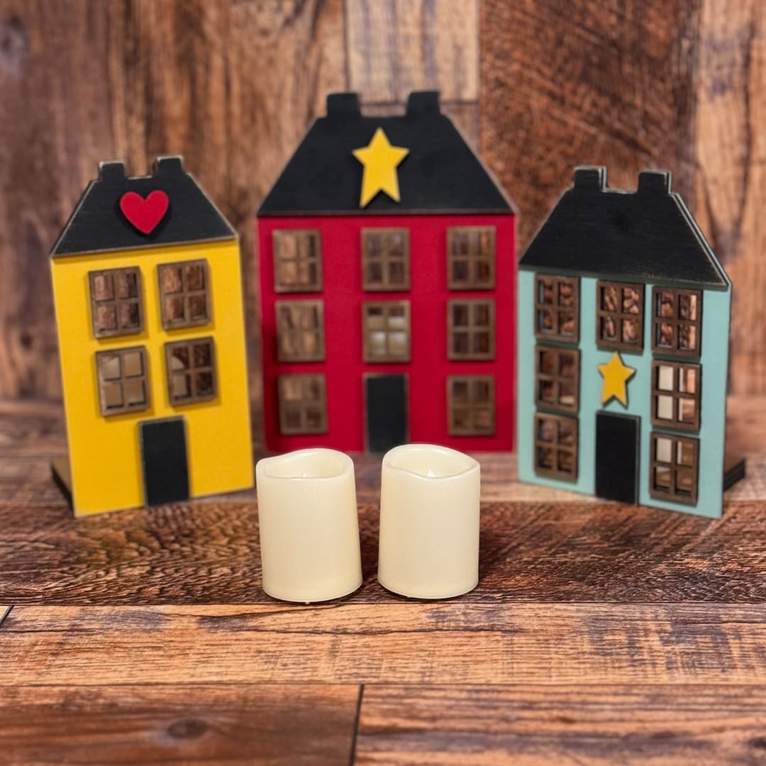 Salt Box Wood Houses, Gingerbread Houses, Salt Box House for Tea Lights ...
