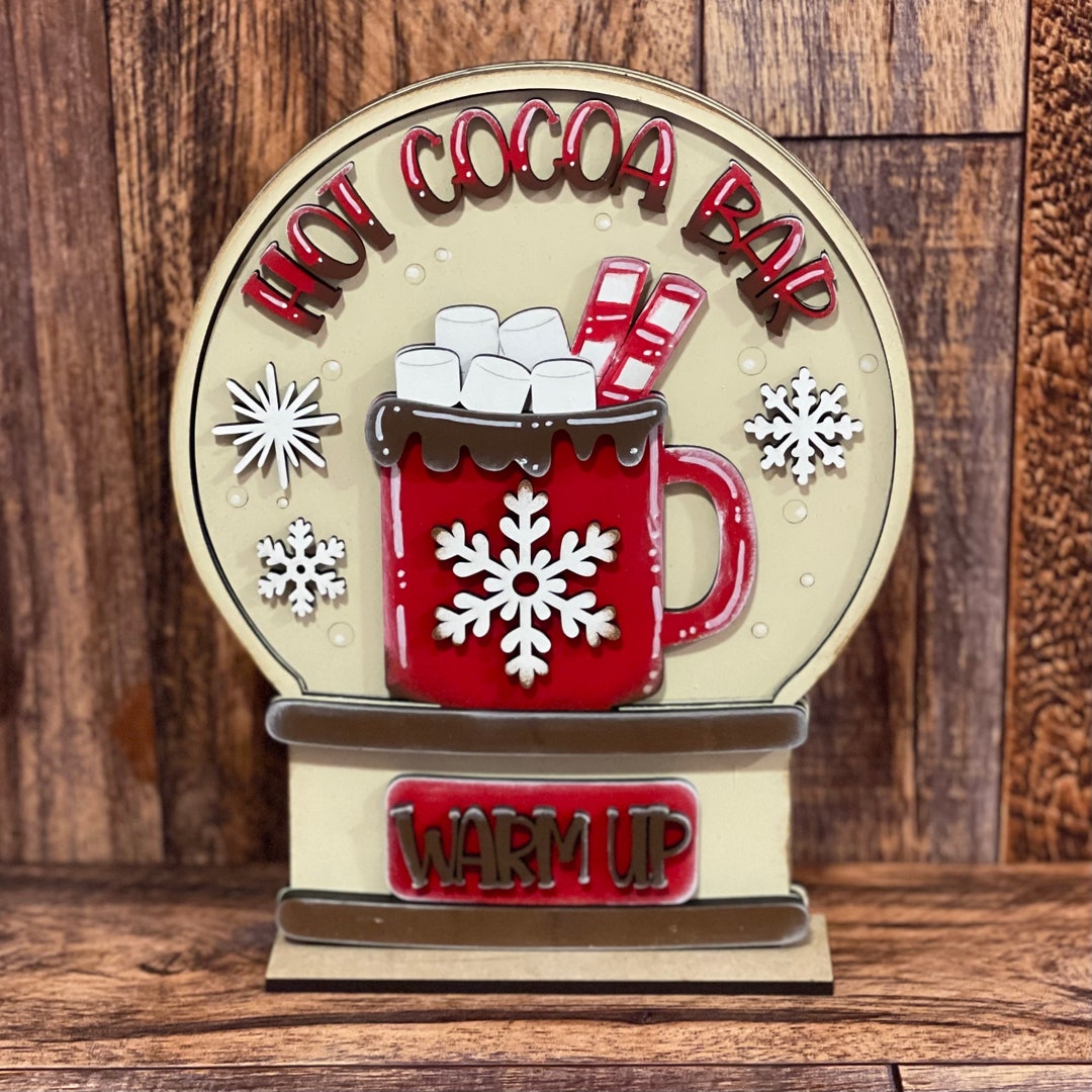 Hot Cocoa Wood Snowglobe, Hot Cocoa Decor, Hot Cocoa Tiered Tray ...