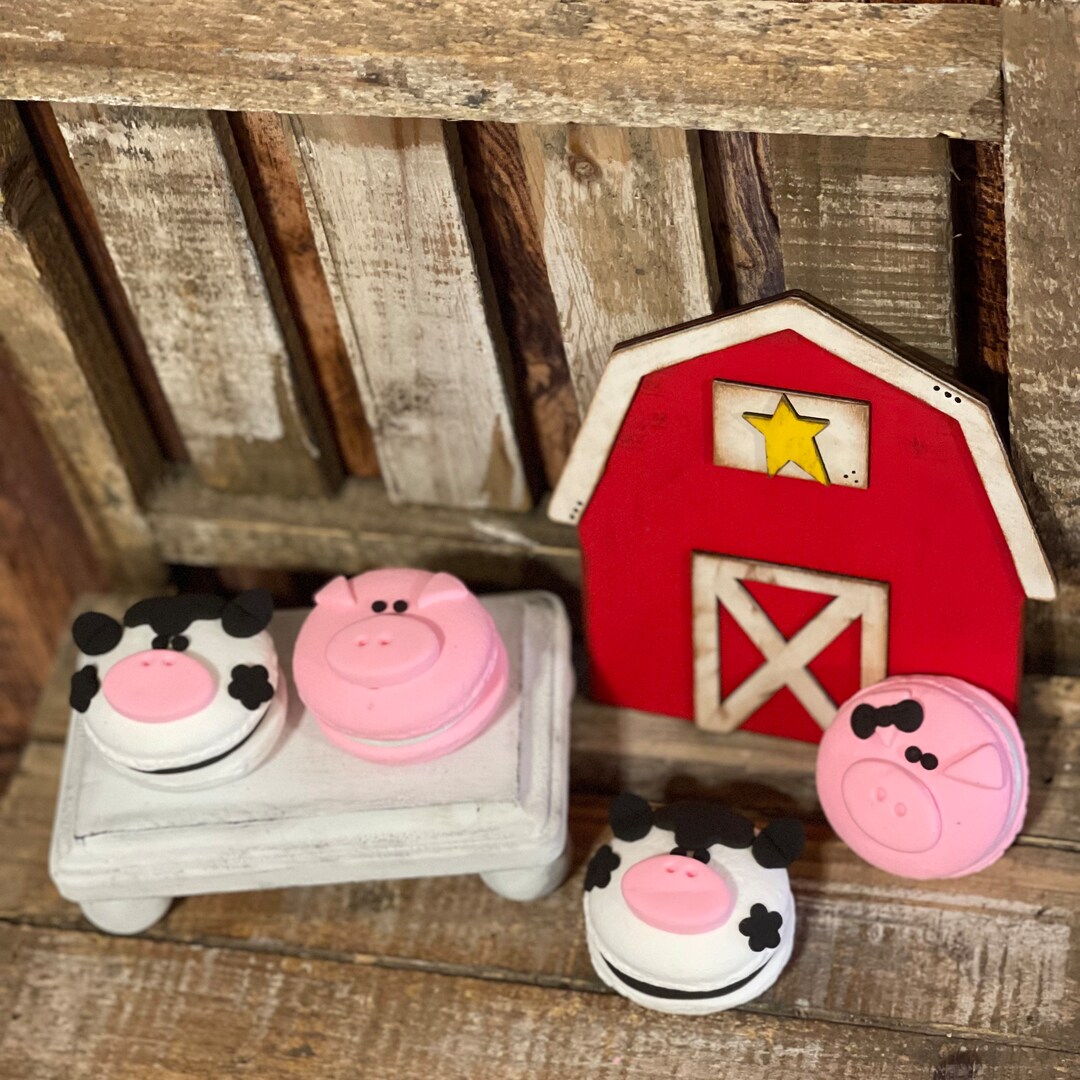 Fake Pig Macaron, Fake Cow Macaron, Farm Decor, Farmhouse Tiered Tray ...