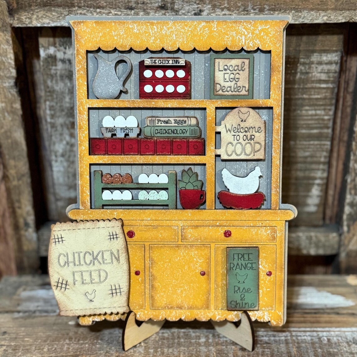 Chicken Wood Sign, Mini Wood Hutch, Wood Hutch for Kitchen Decor ...