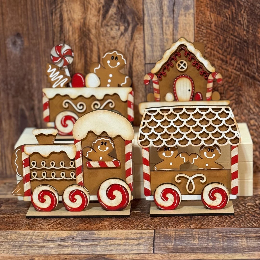 Gingerbread Train Wood Sign, Gingerbread Express, Christmas Tiered Tray ...