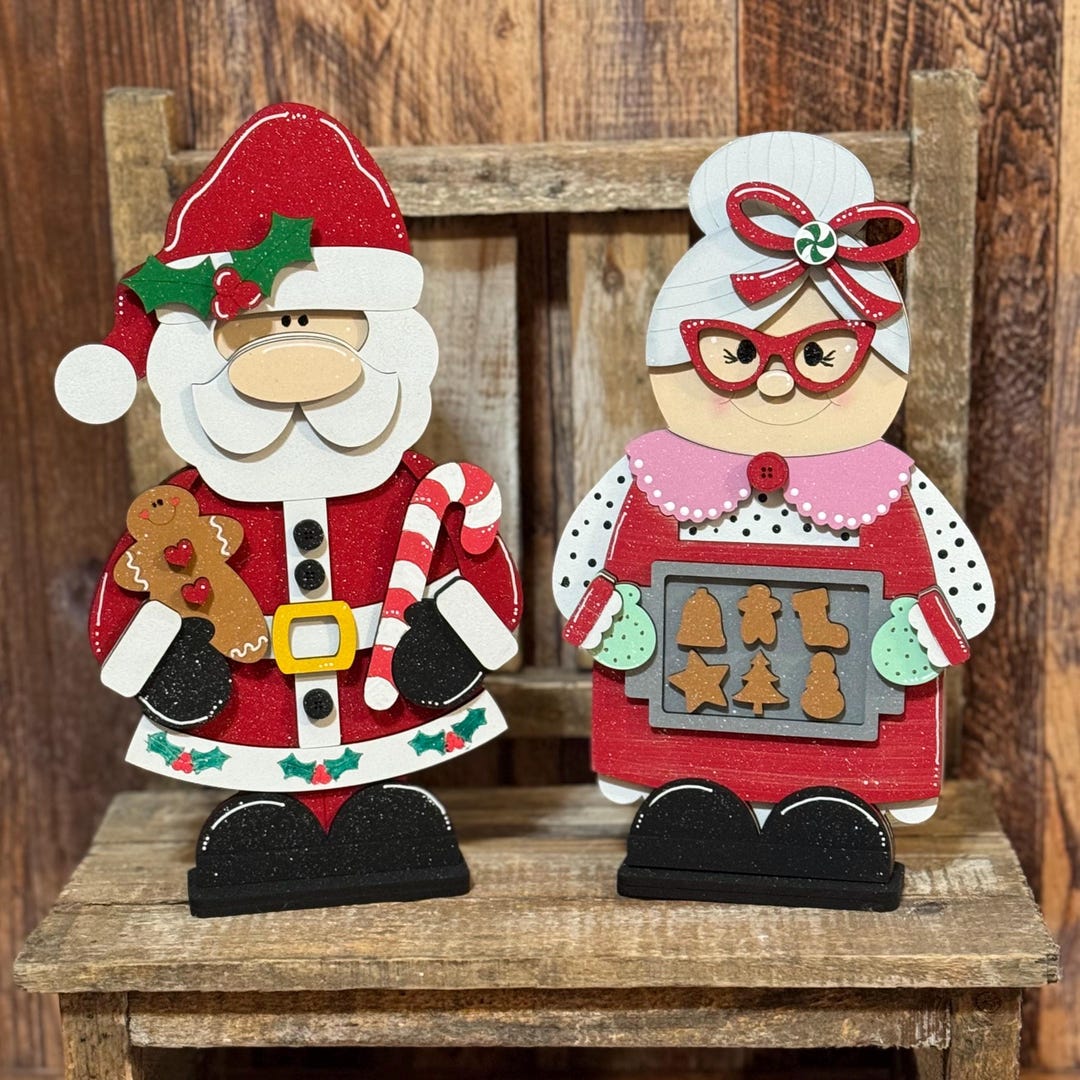 Santa Wood Sign, Mrs. Claus Wood Sign, Christmas Tiered Tray Decor ...