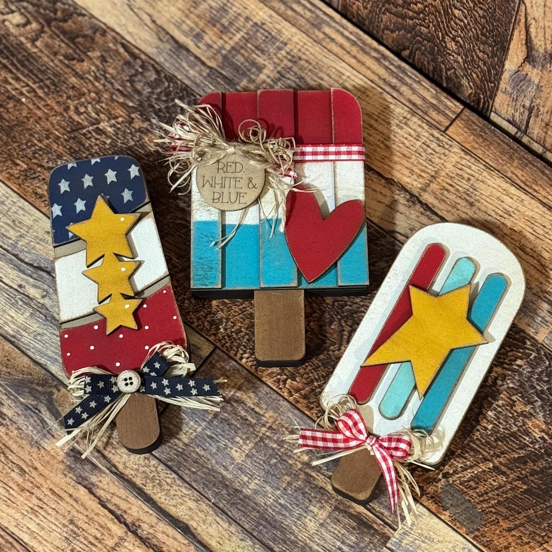 DIY Chunky Wood Popsicles, Wood Popsicles, Patriotic Decor, Primitive ...