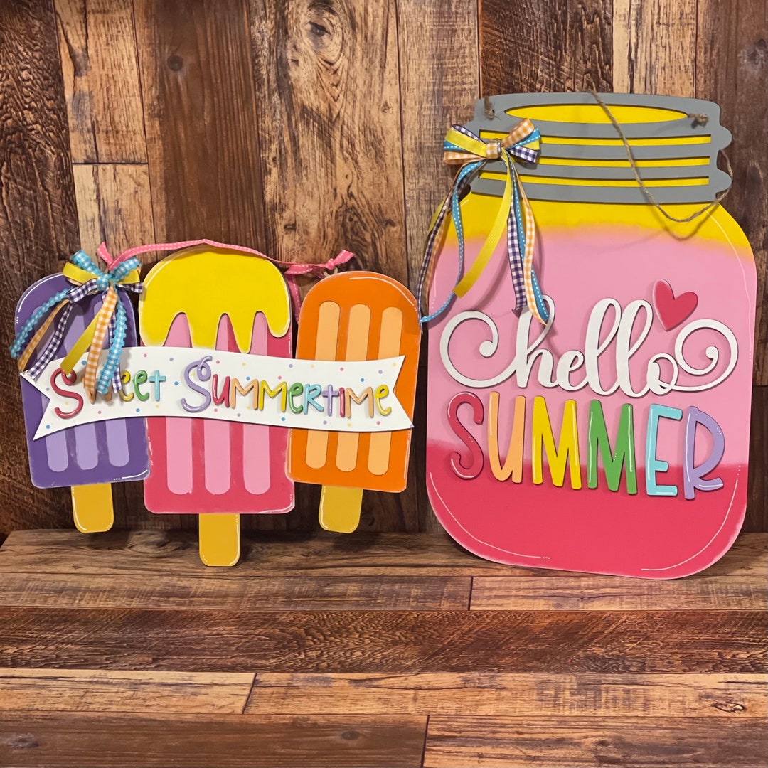 Summer Wood Door Hanger Sign, Lemonade Door Hanger, Popsicle Door ...