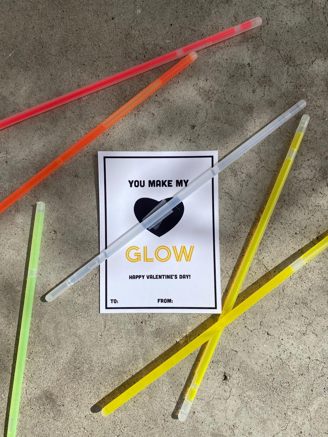 Glow Stick Valentine's Card, Minimalist Design (PDF Printable) Full ...