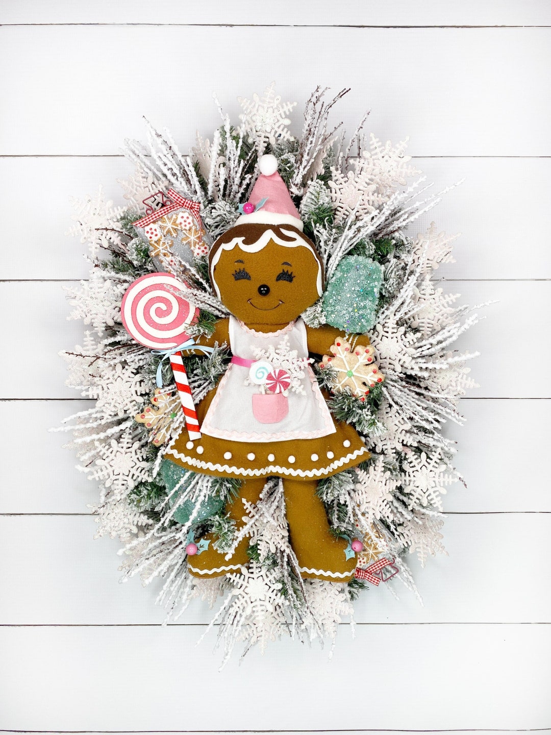 Gingerbread Girl Wreath Candy Christmas Wreath Gingerbread - Etsy