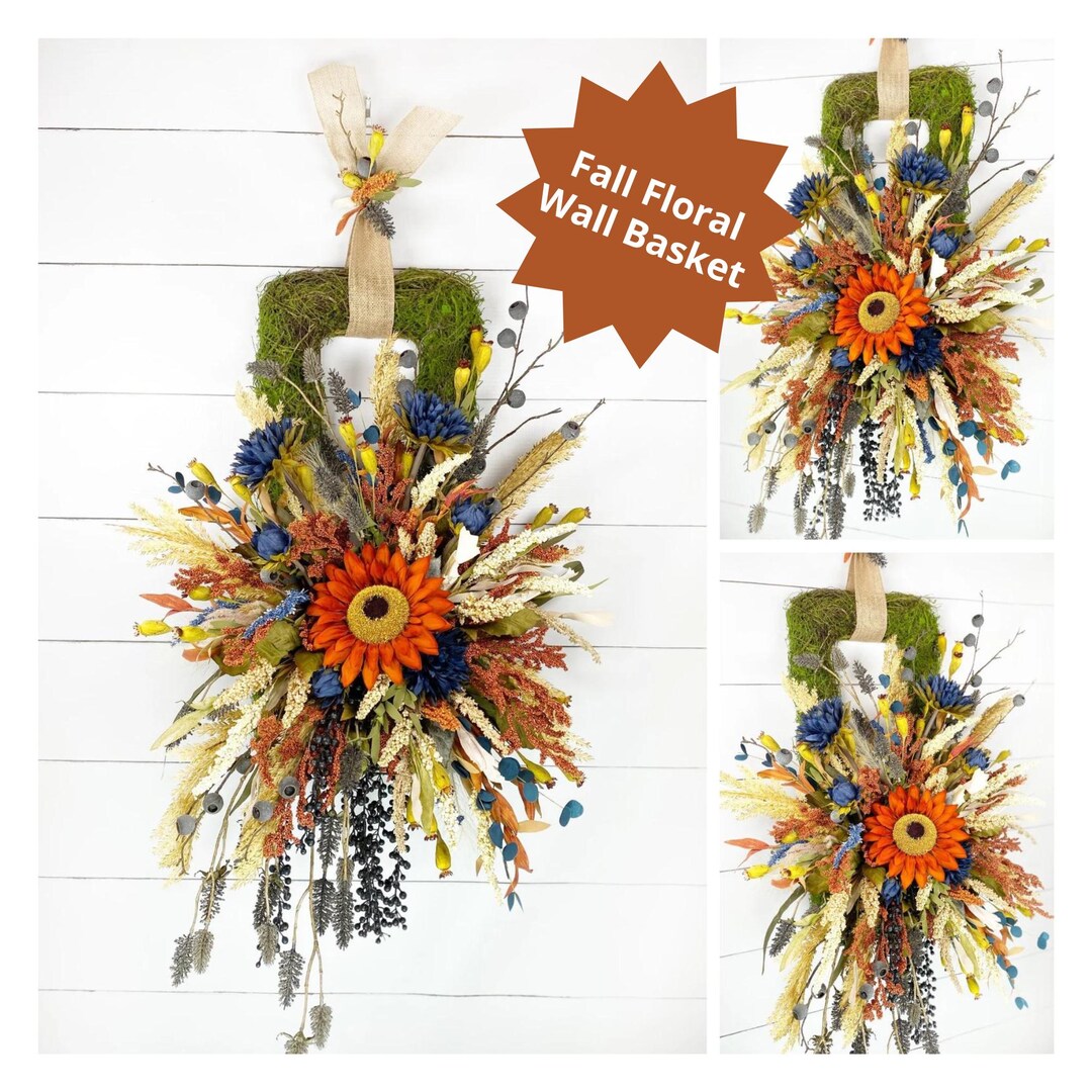 Fall Basket Wreath, Fall Floral Wreath, Sunflower Wreath, Thanksgiving ...