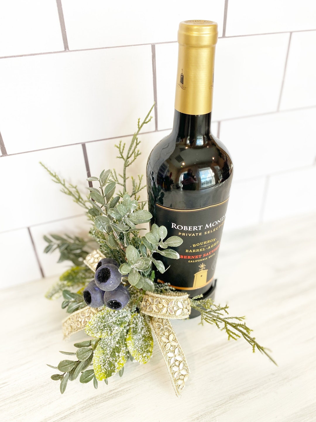 Christmas Wine Bottle Bouquet, Kitchen Decor, Christmas Hostess Gift ...