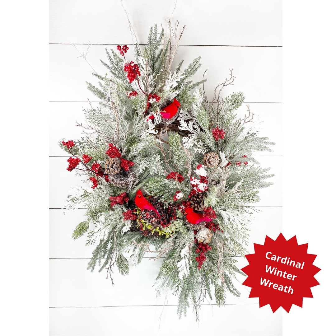 Cardinal Grapevine Wreath, Winter Wreath, Outdoor Christmas Decor, Red ...