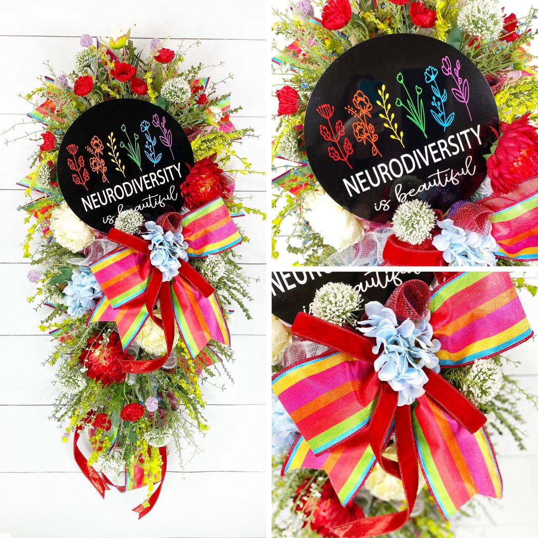 Autism Wreath, Autism Acceptance With Rainbow, Autism Awareness Deco ...