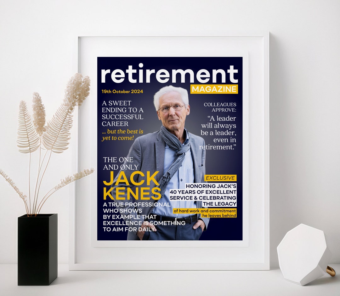 Retirement Magazine Cover Poster, Personalized Retirement Photo Print ...