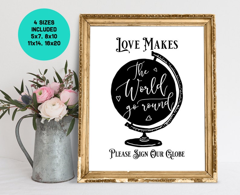Love Makes The World Go Round Please Sign Our Globe Wedding | Etsy