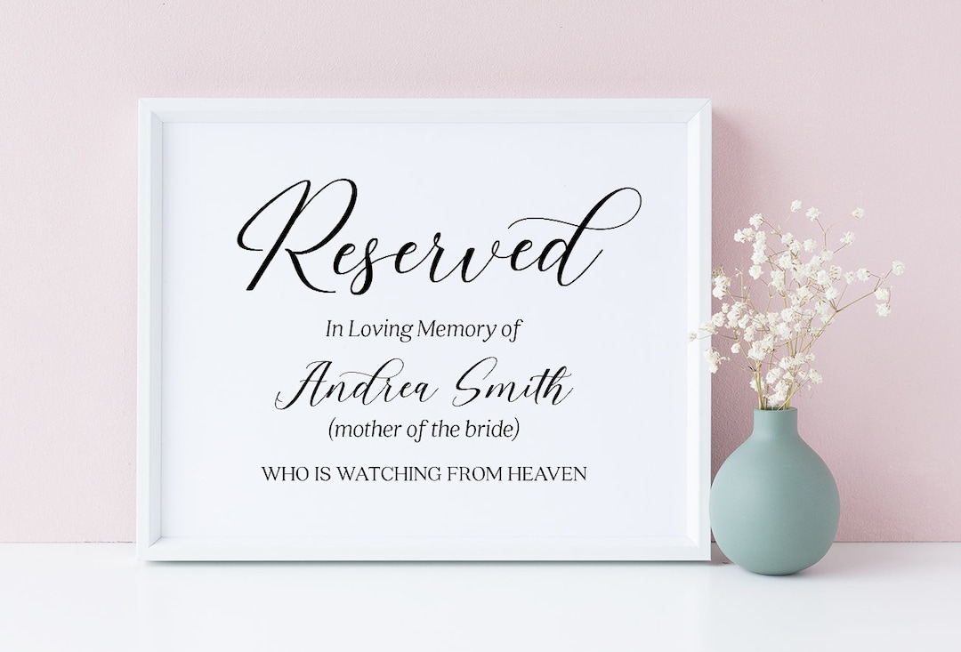 Reserved in Memory Chair Sign, Reserved in Memory of Sign, Reserved in ...