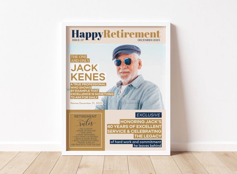 Personalized Retirement Magazine Cover Poster: Photo Print (PDF & JPG ...