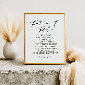 Retirement Rules, Retirement Gift Sign, Retirement Party Prints ...