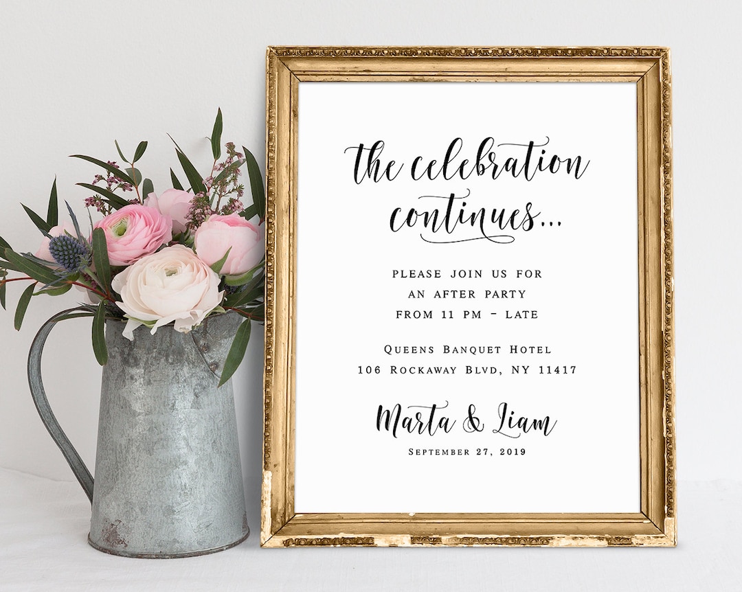 The Celebration Continues Sign, Wedding After Party Sign, Personalized ...