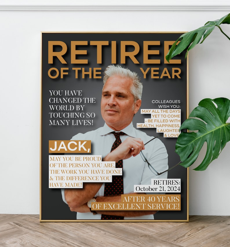 Personalized Retirement Magazine Cover Sign: Retiree of the Year ...