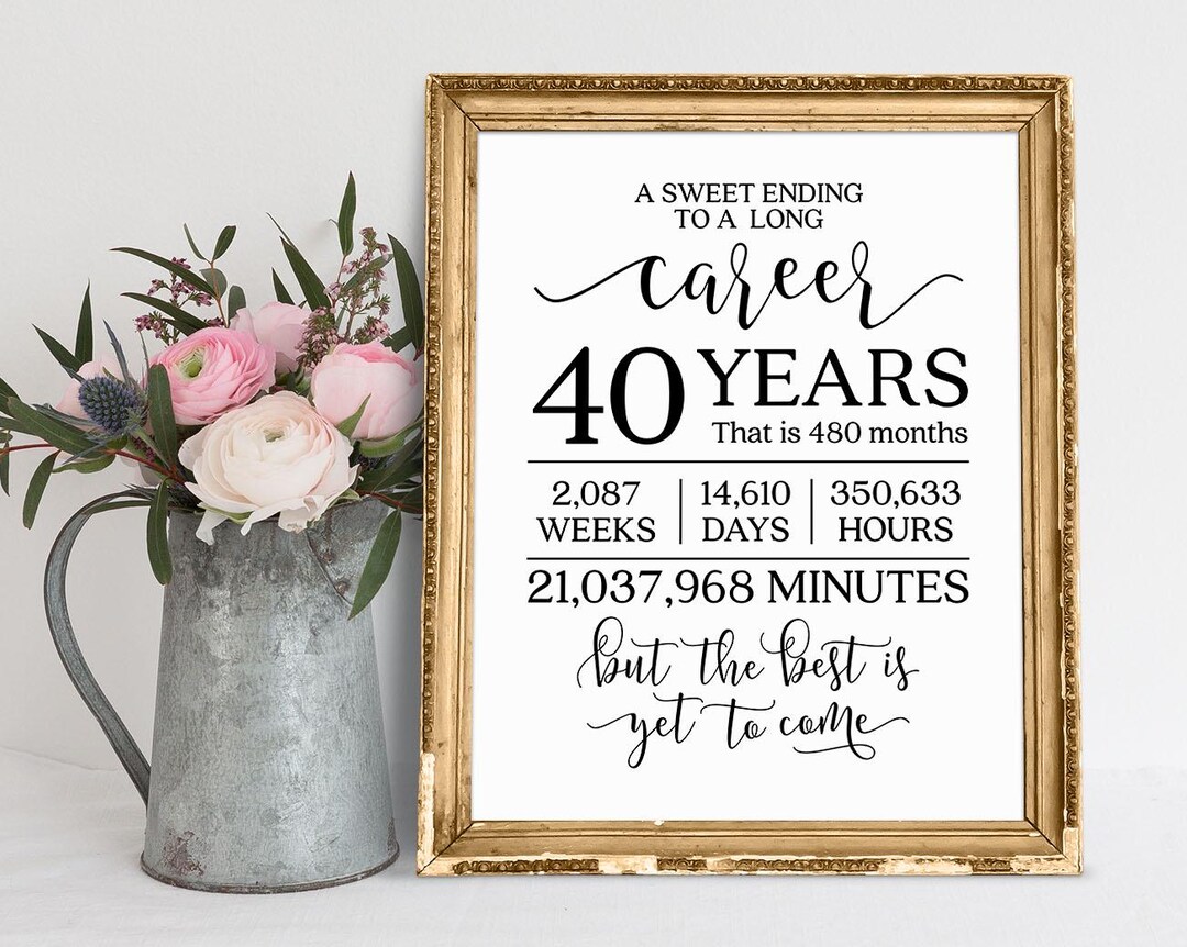 A Sweet Ending to A Long Career of 40 Years, Retirement Sign, 40 Year ...