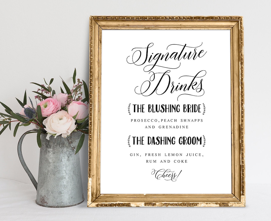Wedding Signature Drink Sign, Wedding Signage Printable, Custom ...