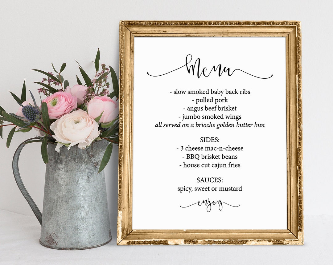 Wedding BBQ Menu, Barbeque Menu for Wedding, Wedding Signs, Wedding ...