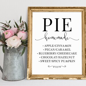 Pie Flavors Sign, Handmade Pie Sign, Pie Flavor Sign for Wedding ...